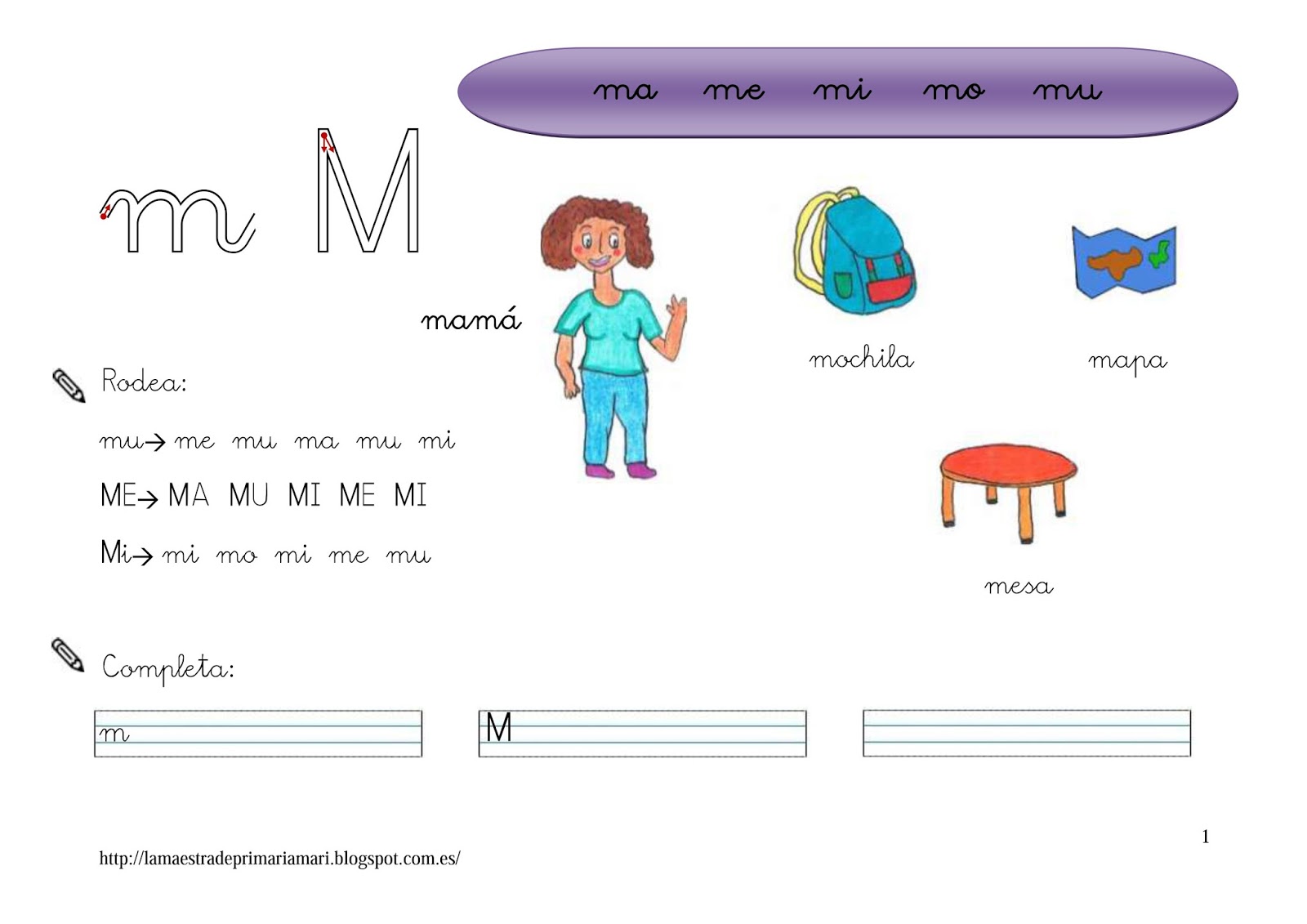 La seño de Primaria Mari: Ficha letra Mm 1º Primaria
