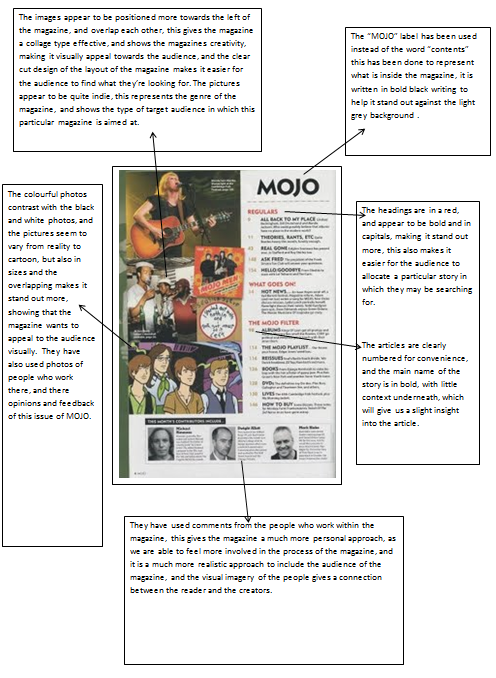 Music magazines Media Coursework: Music Magazine Contents Page Analysis