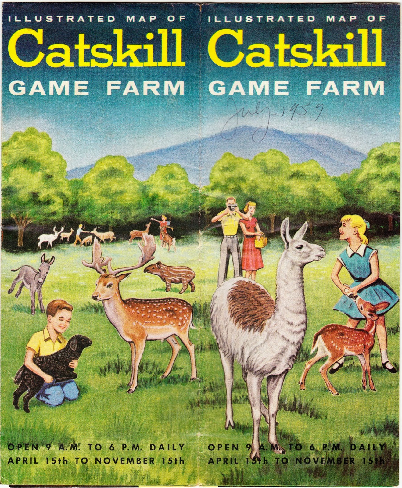 Papergreat: Hay llamas! 1950s illustrated map of Catskill Game Farm