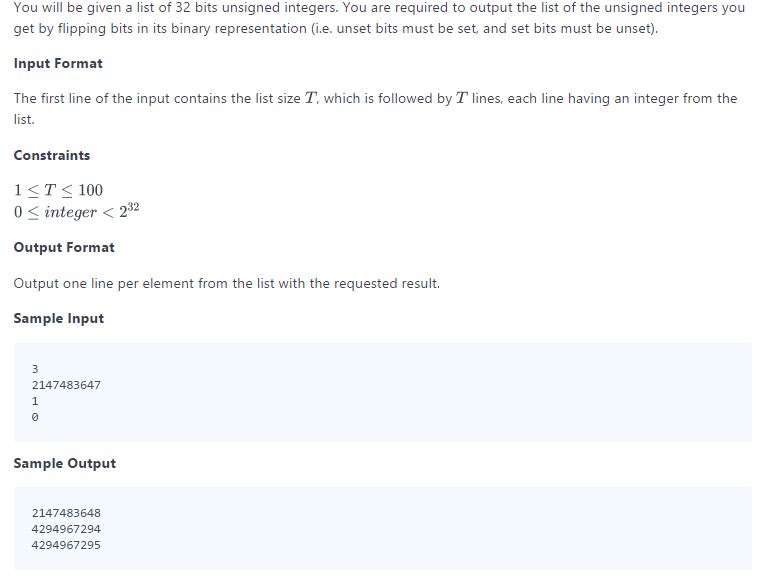 Flipping bits Hackerrank solution