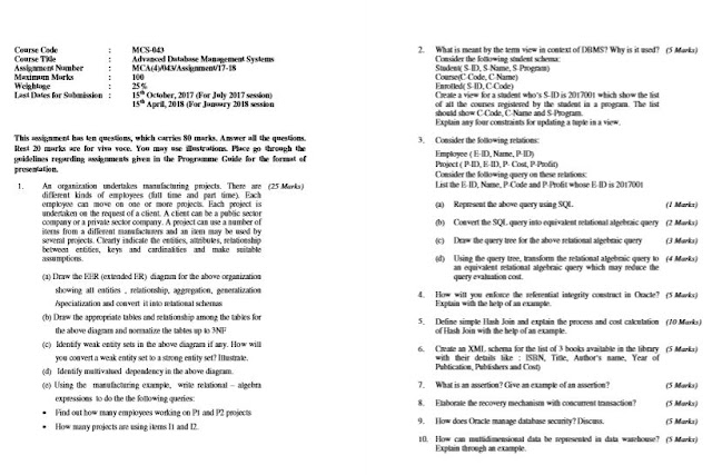 MCS-043 Solved Assignment For IGNOU MCA 4th Semester 2018 | KHOJINET