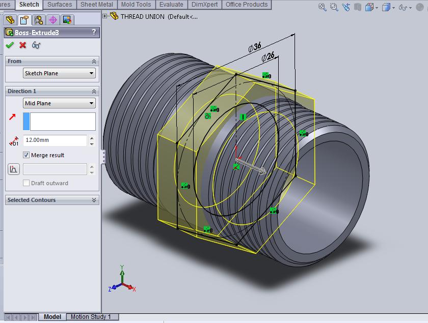 3D CAD Model Tutorial: To Draw Threaded Union