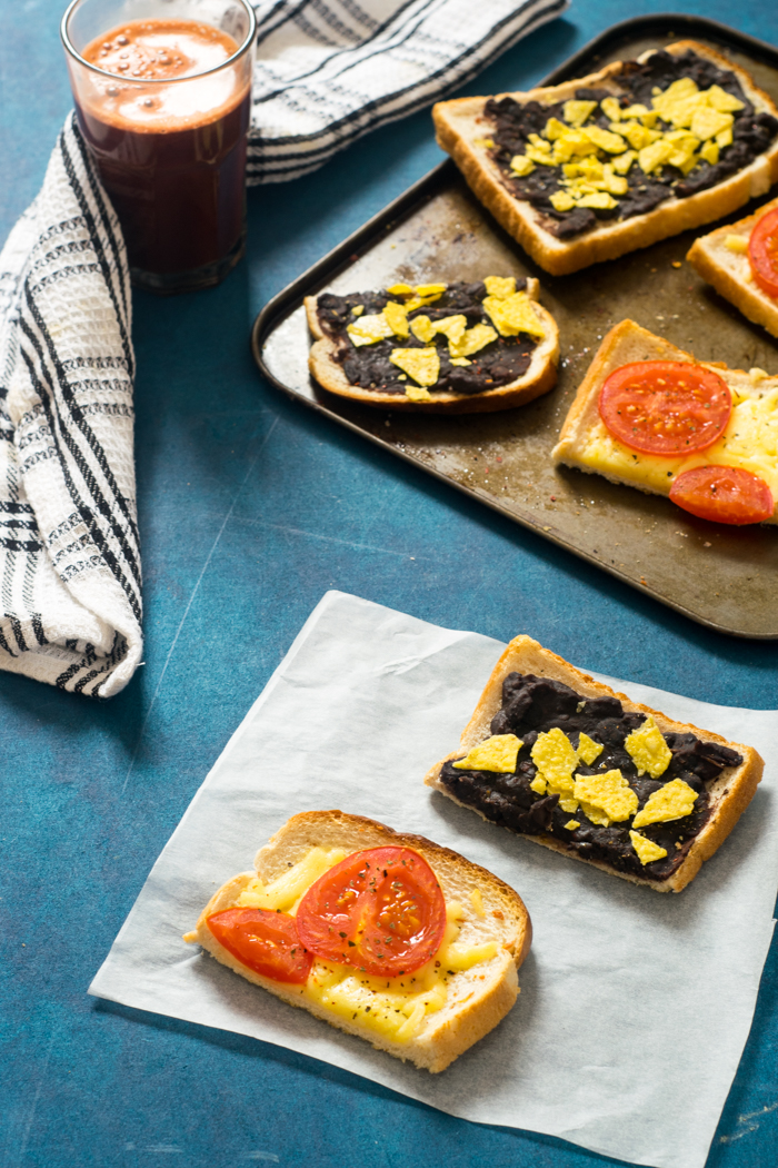 Cheese Tomato & Black Bean Toast - Cooking With Sapana