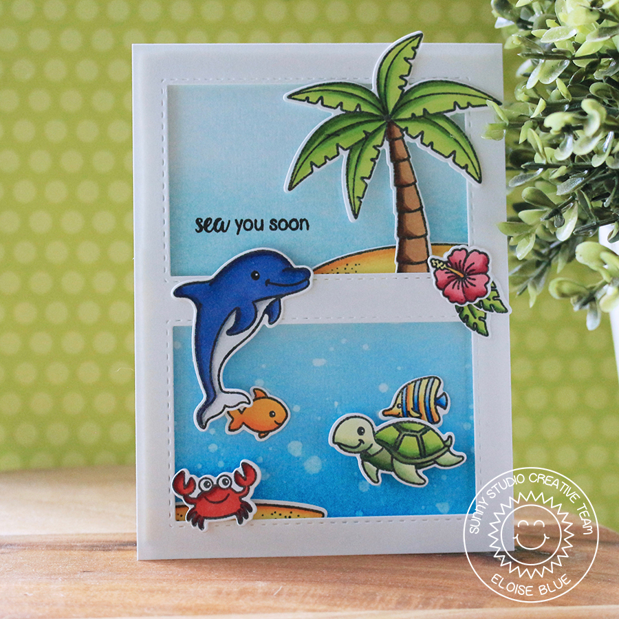 Sunny Studio: Sea You Soon Ocean Summer Themed Card with Eloise
