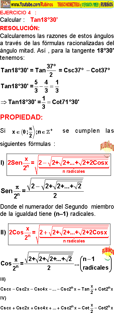 IDENTIDADES DEL ANGULO MITAD EJERCICIOS RESUELTOS DE TRIGONOMETRIA PDF