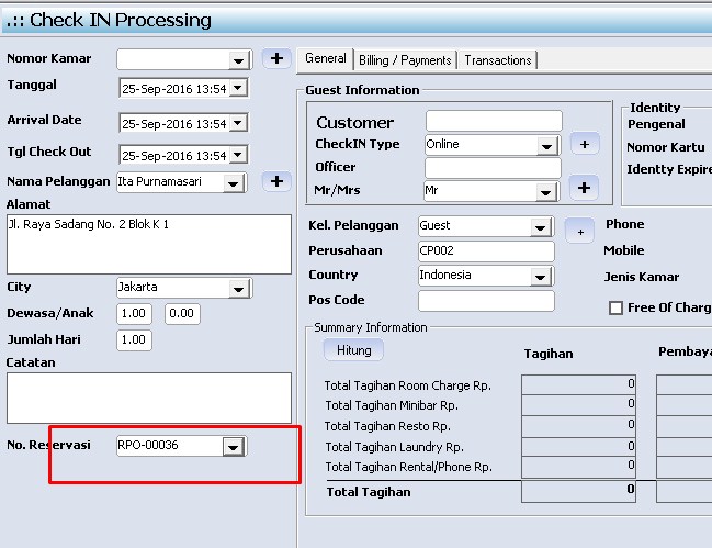 Software Simak Hotel: Proses Check In