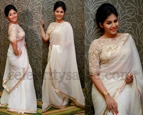 Anjali in White Net Blouse - Saree Blouse Patterns