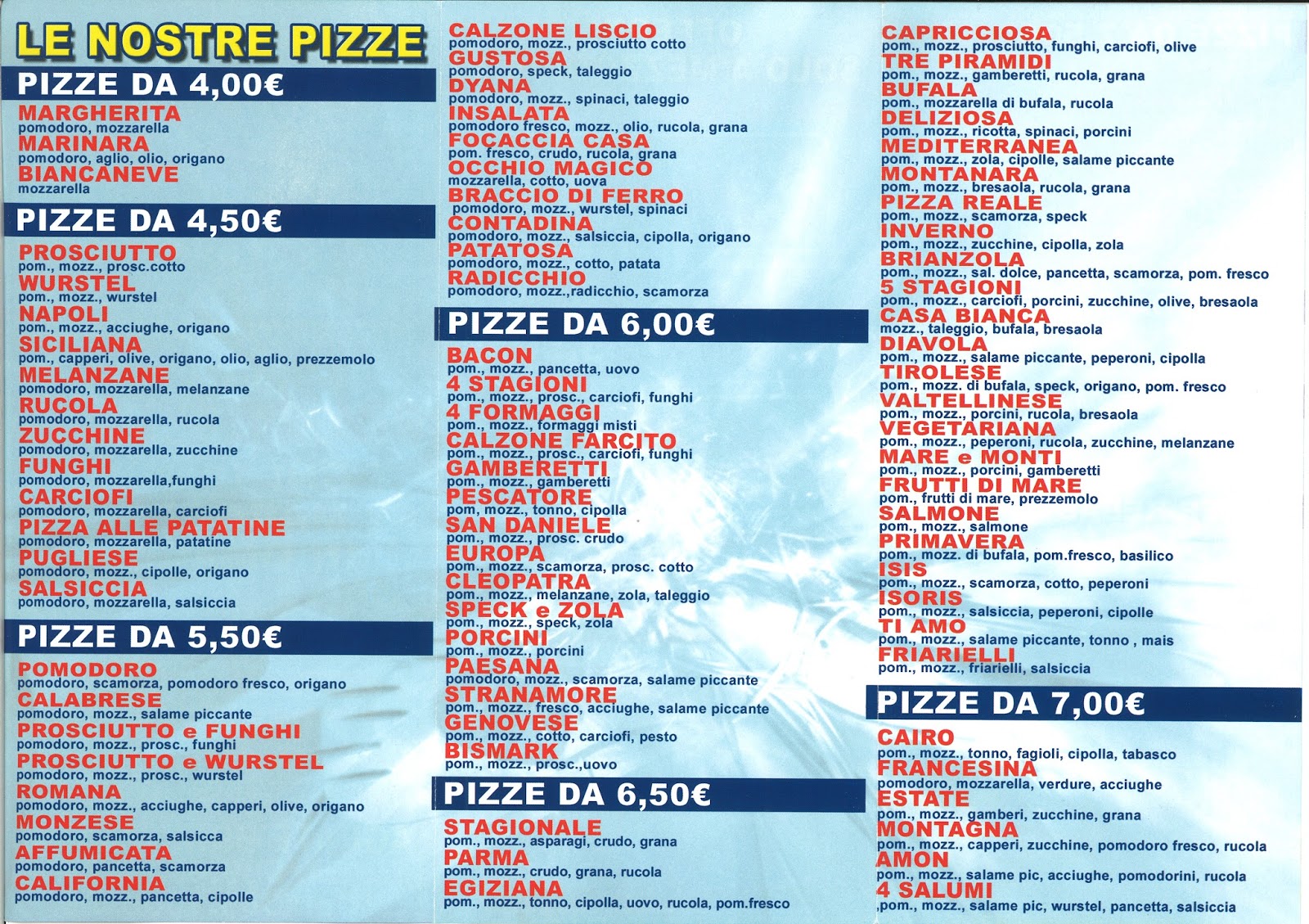 Menu e Prezzi: Pizzeria da asporto BREAK ad Agrate Brianza in via ...