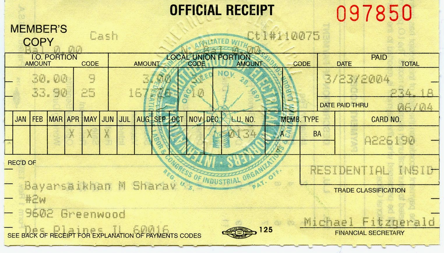 Electric Work: Official Receipt