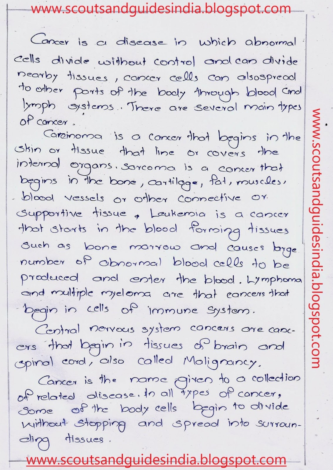 CANCER AWARENESS SCOUT AND GUIDE PROFICIENCY BADGE NOTES