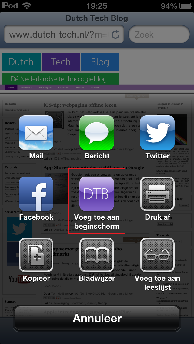 Dutch Tech Blog aan je iPhone-homescherm toevoegen - Dutch-Tech Magazine