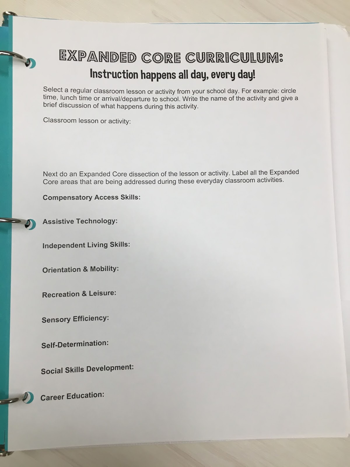 the independent little bee...: Make Your Own ECC Skills/Assessment Binder