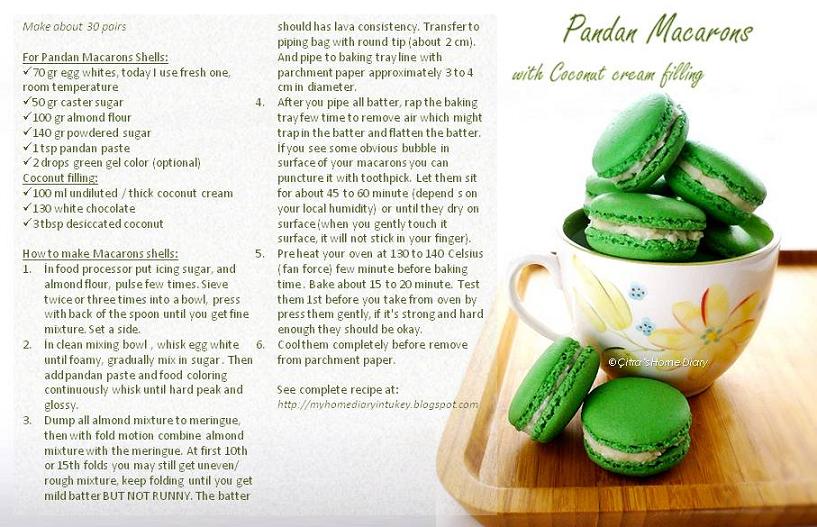Citra's Home Diary: Pandan Macarons with Coconut Cream filling #stepbystep