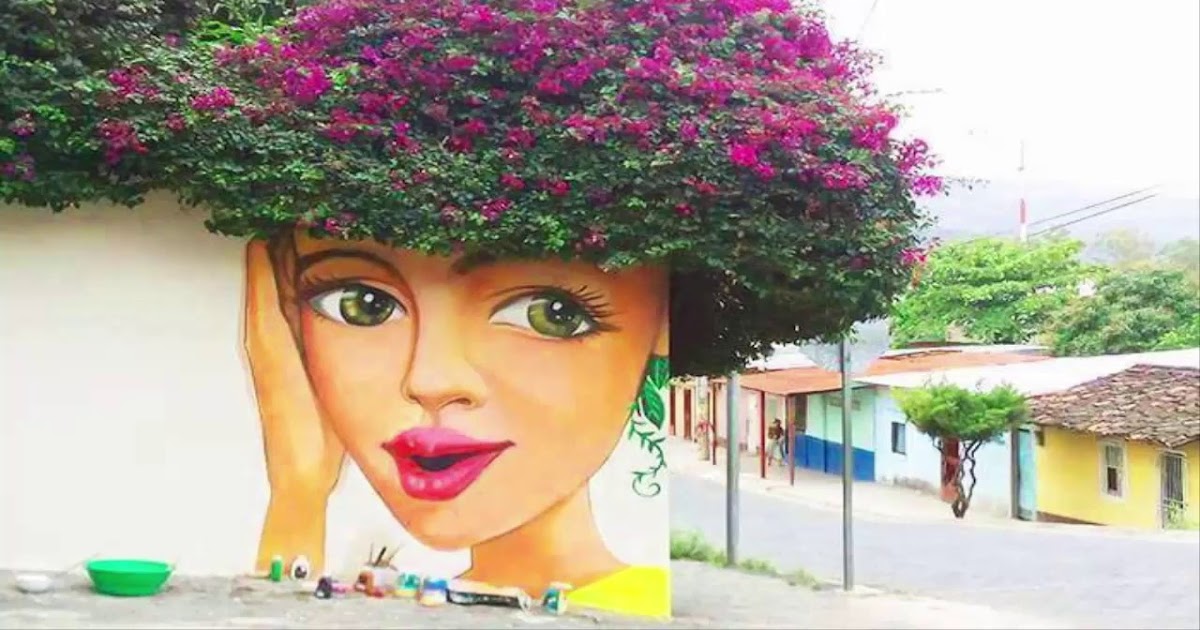 Amazing Street Art With Real Botanical Hair...🌸😍🌼 - Woman With View.-E. A.