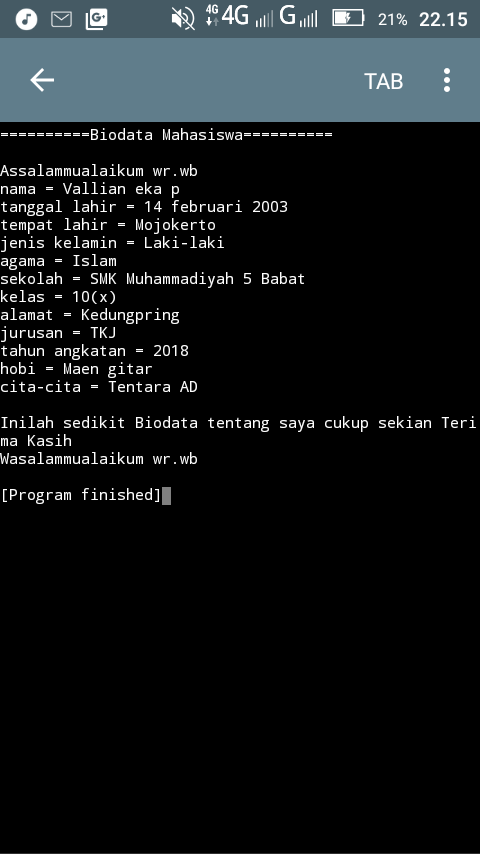contoh kode pemograman biodata