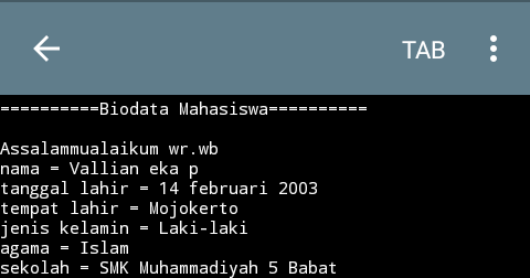 contoh kode pemograman biodata