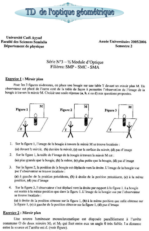 Exercices Corrigés Optique géométrique série n°3 fssm 05-06 - ExoSup