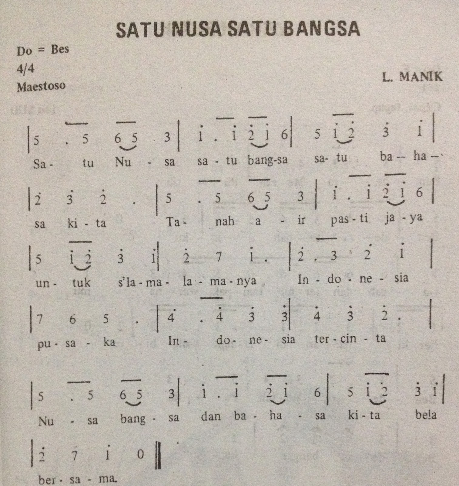 Not Angka Pianika Lagu Satu Nusa Satu Bangsa
