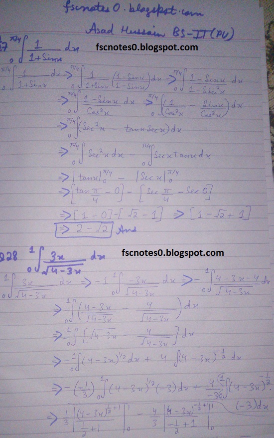 FSc ICS Notes Math Part 2 Chapter 3 Integration Exercise 3.6 question ... FSc ICS Notes Math Part 2 Chapter 3 Integration Exercise 3.6 question ...