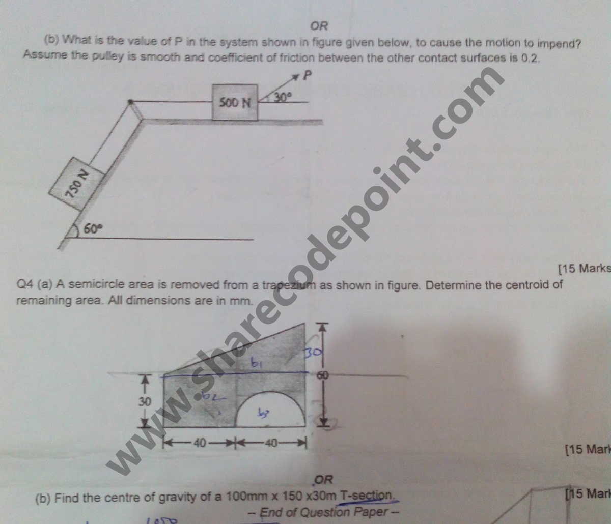 MEC107 : Basic Engineering Mechanics Mid Term Exam Question Paper - MEC ...