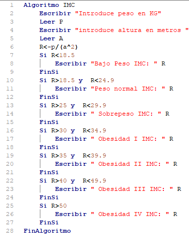 ¿Como calcular el IMC con PSeINT?