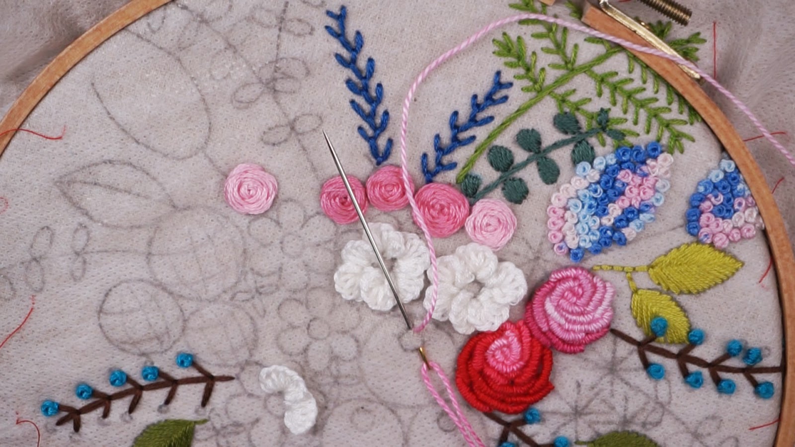 flower bouquet embroidery 2 - bullion knot stitch rose