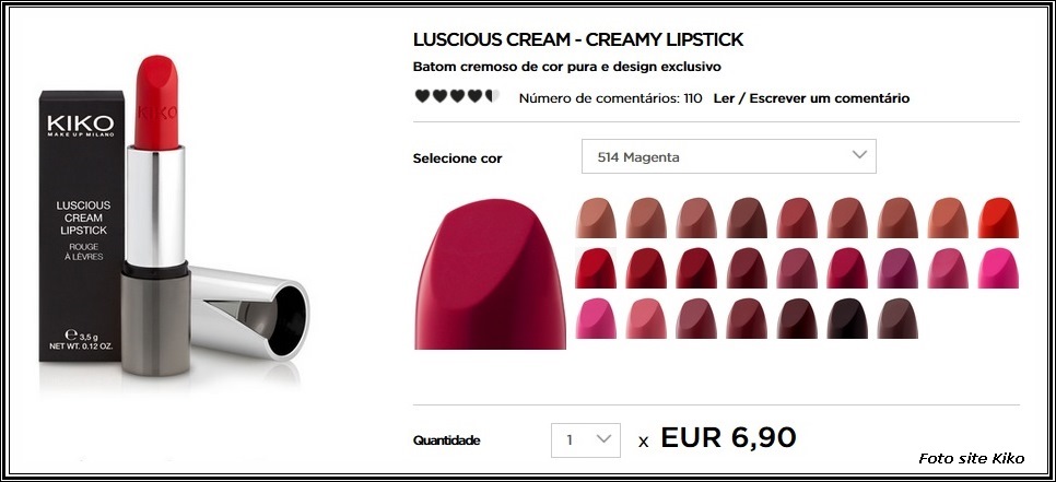 Batom Kiko Luscious Cream Lipstick 514 - Magenta. Uma cor para arrasar ...