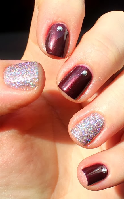 Marie Paillette: [Nail Art] Burgundy et paillettes