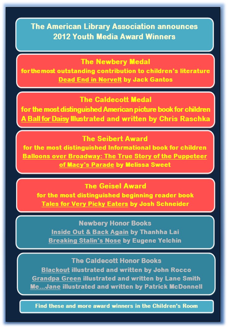 NBL CHILDREN'S CORNER: 2012 American Library Association Awards are in!