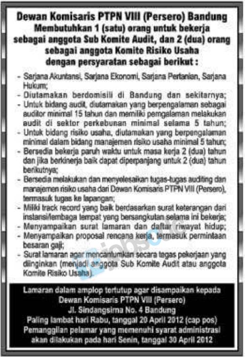 PT Perkebunan Nusantara VIII (Persero) - Audit Commitee, Business Risk ...