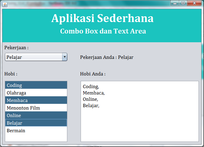 Aplikasi Sederhana Combo Box dan Text Area pada JAVA
