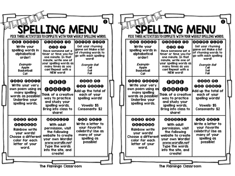 The Flamingo Classroom: Differentiation | Spelling Menus & Activities