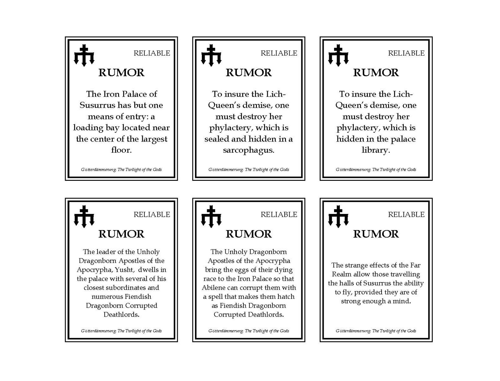 The Earthlight Academy: Torchbearer Aid: Rumor Cards