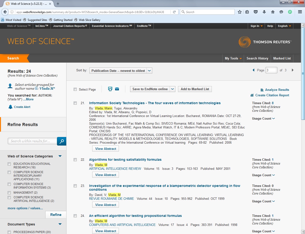 Marin Vlada's Blog-Terra, EU-România: ISI Web of Science - Web of knowledge