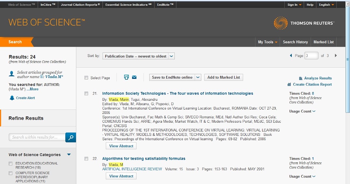 Marin Vlada's Blog-Terra, EU-România: ISI Web of Science - Web of knowledge