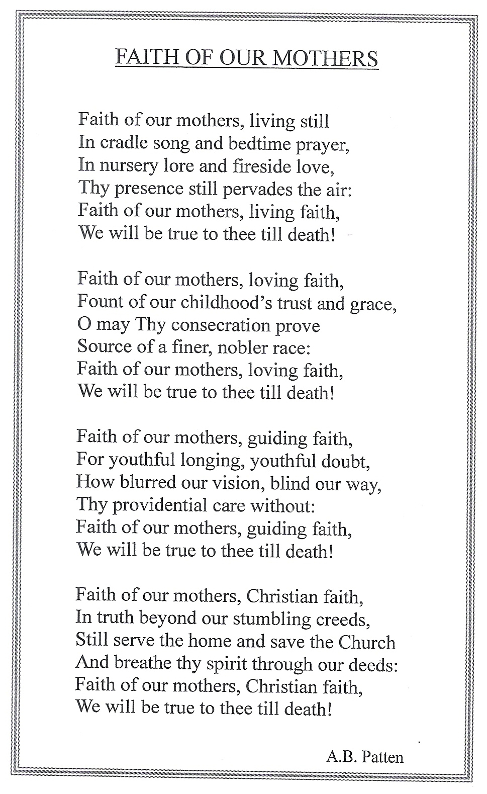 MARK: FAITH OF OUR MOTHERS - A. B. Patten
