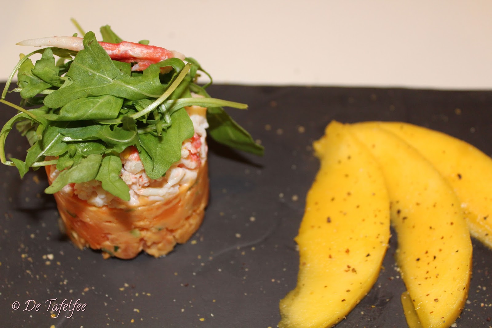 King krab met mango en zoete aardappel