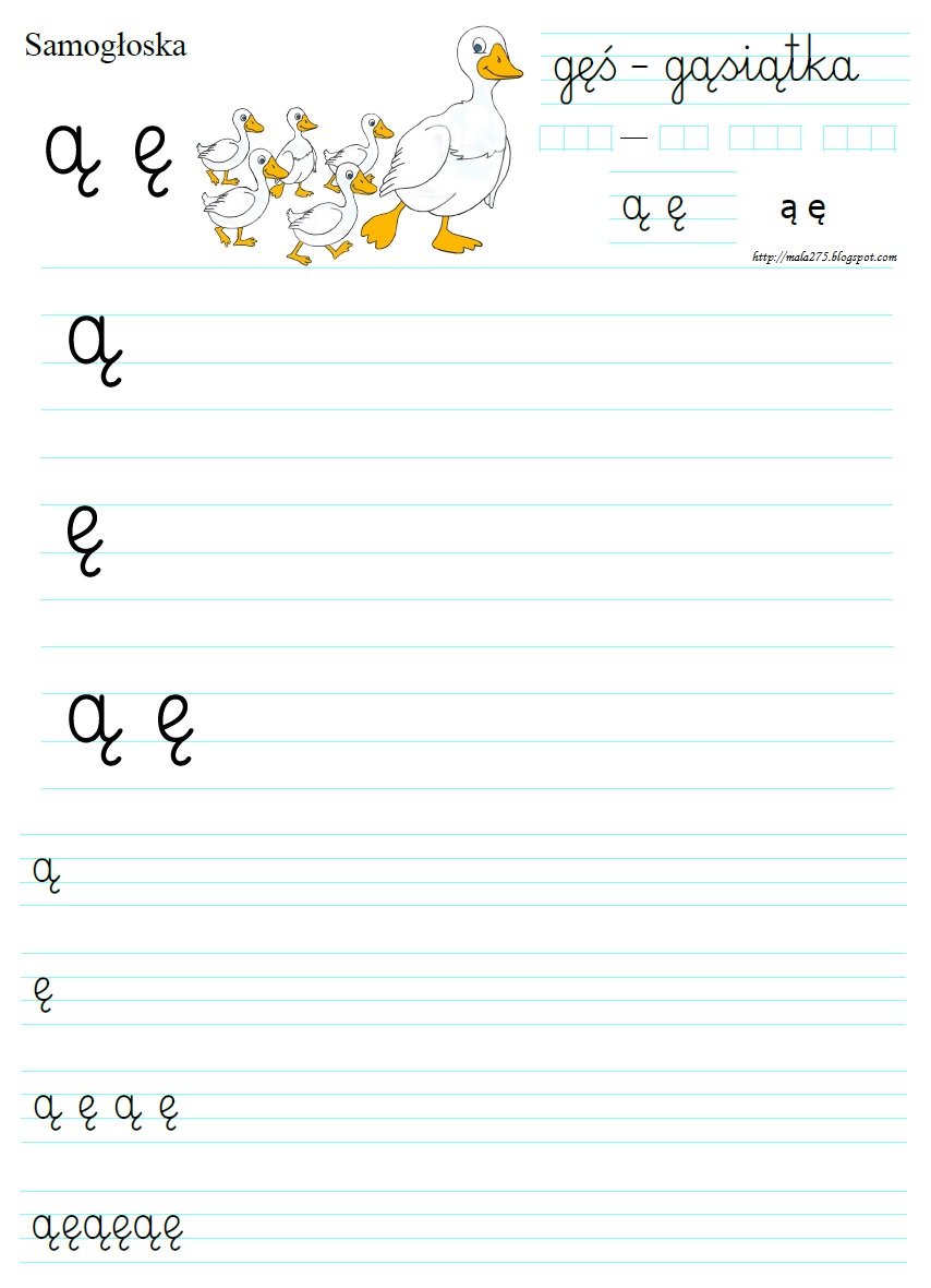 BLOG EDUKACYJNY DLA DZIECI: LITERKA ą i ę - KARTY PRACY