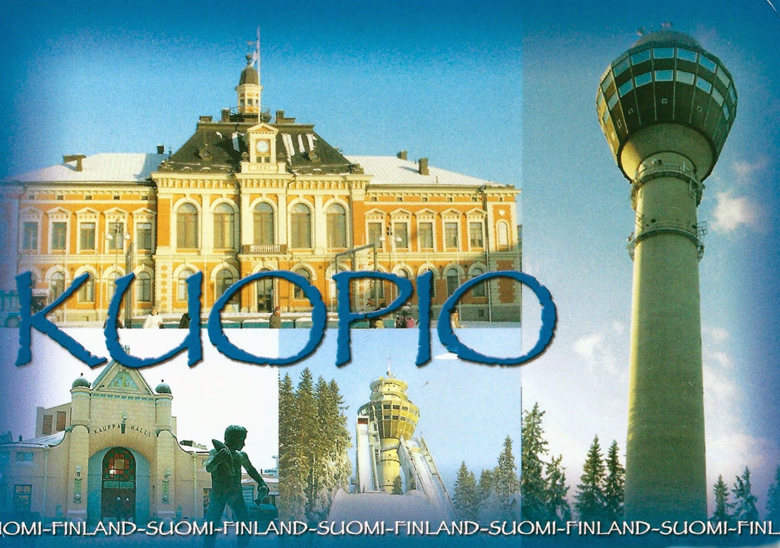 My Favorite Postcards: The City Hall and Puijo Tower in Kuopio, Finland