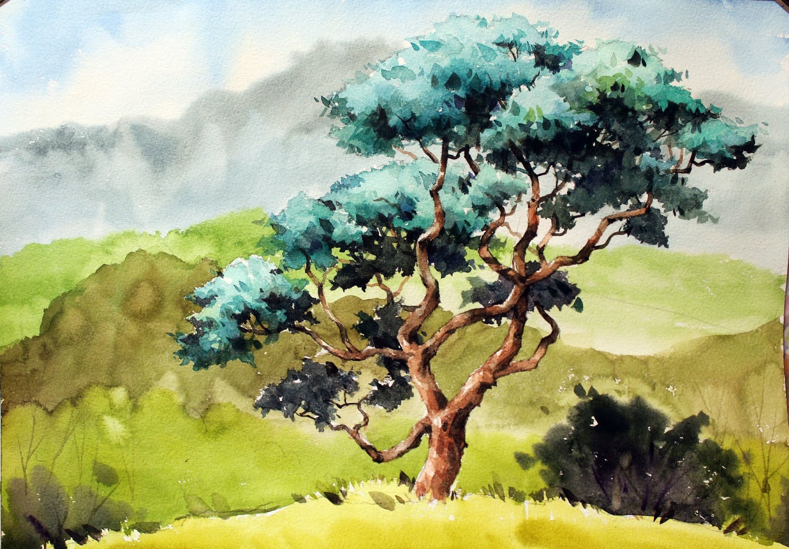 NAMIL ART watercolor Step By Step Pine Hill Basic Landscape Watercolor Process namil-art-watercolor-step-by-step-pine-hill-basic-landscape-watercolor-process
