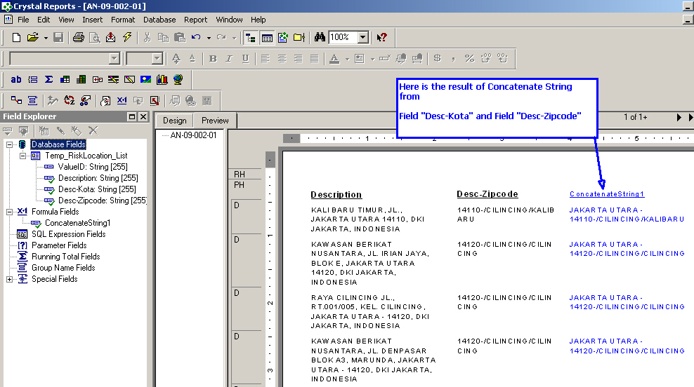 sharing: How To Concatenante String in Crystal Report