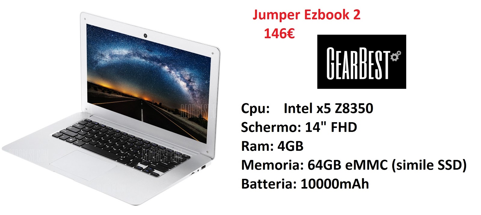 [Offerta] Jumper Ezbook 2 a 146€, ultrasottile, 4GB di RAM, no Dogana ...