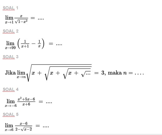 Contoh Soal Limit Fungsi Aljabar yang Berbentuk lim f(x) dengan x ...