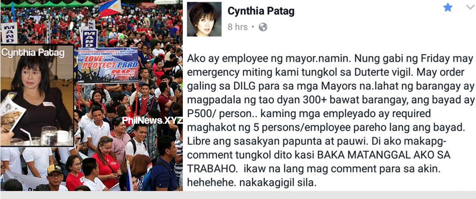 Netizens Reacts to Cynthia Patag's Expose of P500 Per Head Paid to DDS ...
