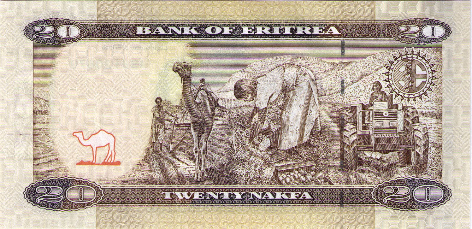 Käsch: Eritrea, 20 Nakfa mit Datum 24.05.2015