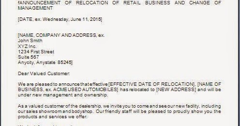 Management Change Letter Format to Customers