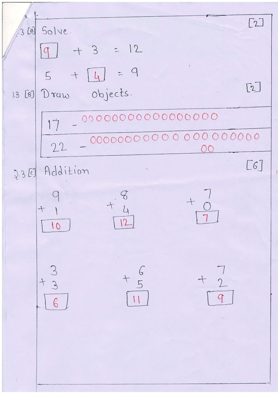 Sr K.G Unit Test Paper MATHS