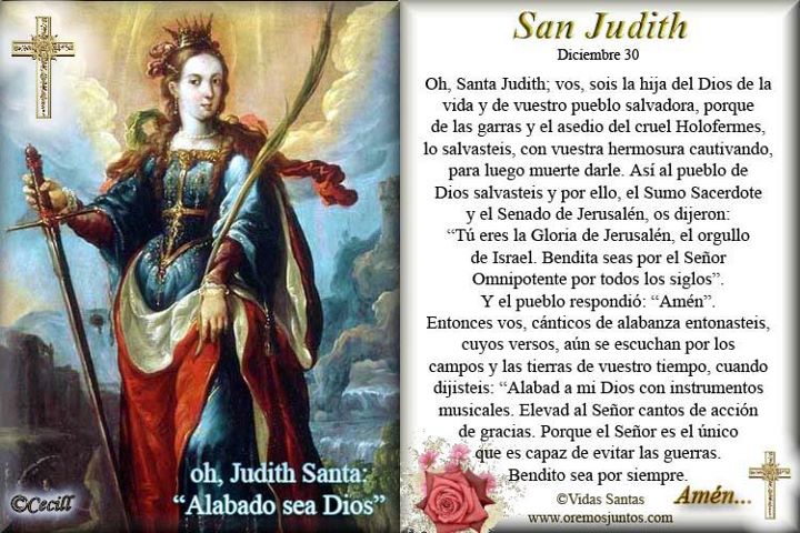 ® Santoral Católico ®: ESTAMPA CON ORACIÓN A SANTA JUDITH, 30 DE DICIEMBRE