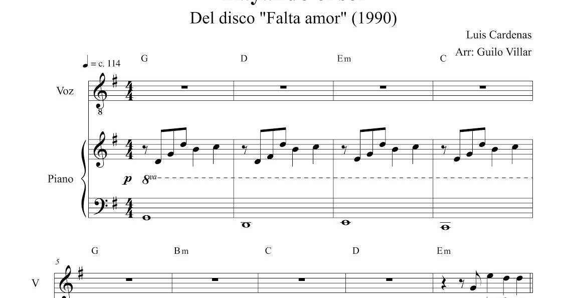 Maná - Rayando el sol (Partitura para piano y voz)