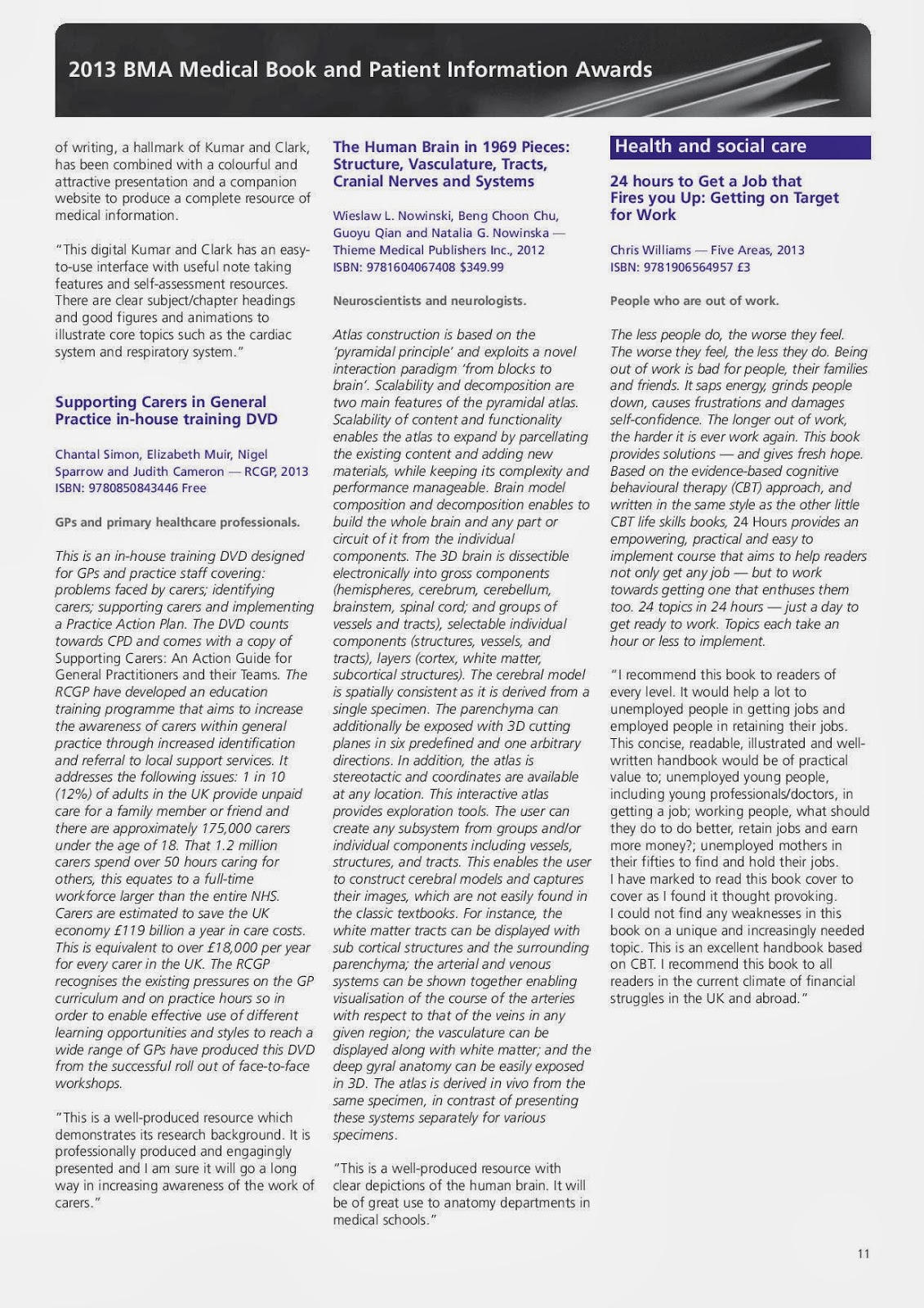 Supporting carers DVD highly commended in BMA medical book awards